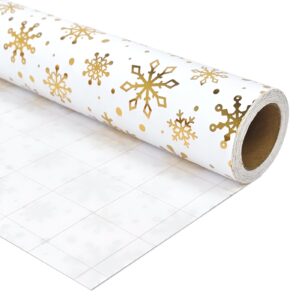 ldgooael mini short small christmas wrapping paper roll (17" x 120") - gold foil snowflakes on white