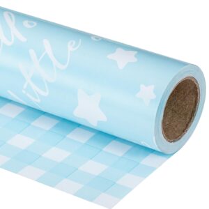 ruspepa reversible wrapping paper roll - mini roll - baby boy blue pattern great for baby shower, birthday, party - 17.5 inches x 32.8 feet