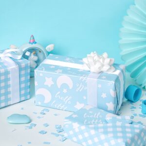 RUSPEPA Reversible Wrapping Paper Roll - Mini Roll - Baby Boy Blue Pattern Great for Baby Shower, Birthday, Party - 17.5 Inches X 32.8 Feet