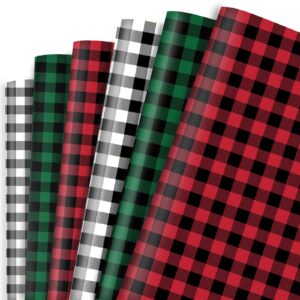 dtiafu christmas plaid wrapping paper for women men girls boys - 12 sheets red green black buffalo plaid gift wrap for holiday birthday wedding - 20 x 28 inch per sheet not rolled