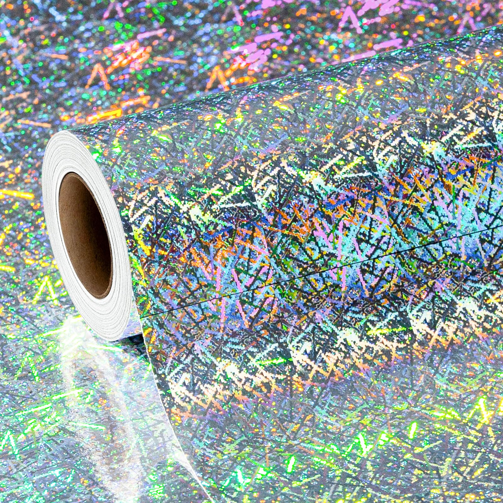 Homeral Mini Holographic Wrapping Paper Roll-46.8sqft(17inch*32.8ft) Silver Shine Stripe Line for Christmas, Birthday, Wedding, Baby Shower, Bridal Shower, Graduate Party, Valentine's Day