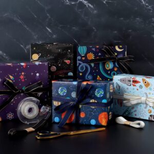 Geluode Birthday Wrapping Paper For Kids Boys Girls Space Lover, Outer Space Wrapping Paper for Birthday Baby Shower Kindergarten Party, 5 Styles Total 10 Sheets Folded Flat 20x28 Inches Per Sheet