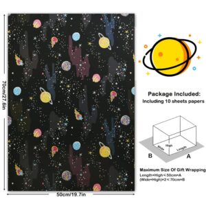 Geluode Birthday Wrapping Paper For Kids Boys Girls Space Lover, Outer Space Wrapping Paper for Birthday Baby Shower Kindergarten Party, 5 Styles Total 10 Sheets Folded Flat 20x28 Inches Per Sheet