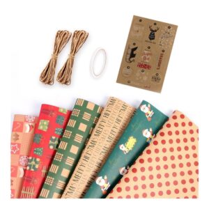 euyimomo vintage christmas wrapping paper 6pcs christmas gift wrapping paper, vintage yellow kraft paper christmas party gift box gift paper (color : a, size : 50x70cm)