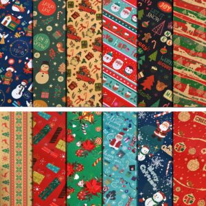 diycico 12 sheets christmas wrapping paper holiday woodland gift scene with christmas tree, snowflakes, red truck, santa claus, snowman, 28 x 20 inch, heavy thicker folded flat paper (not rolled)