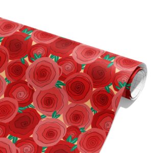 hand drawn style red rose wrapping paper jumbo roll 30 inch x 33 feet, matte wrapping paper, perfect for birthday, celebration, valentine's day, mother's day, christmas