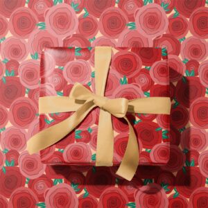 Hand Drawn Style Red Rose Wrapping Paper Jumbo Roll 30 Inch X 33 Feet, Matte Wrapping Paper, Perfect for Birthday, Celebration, Valentine's day, Mother's day, Christmas