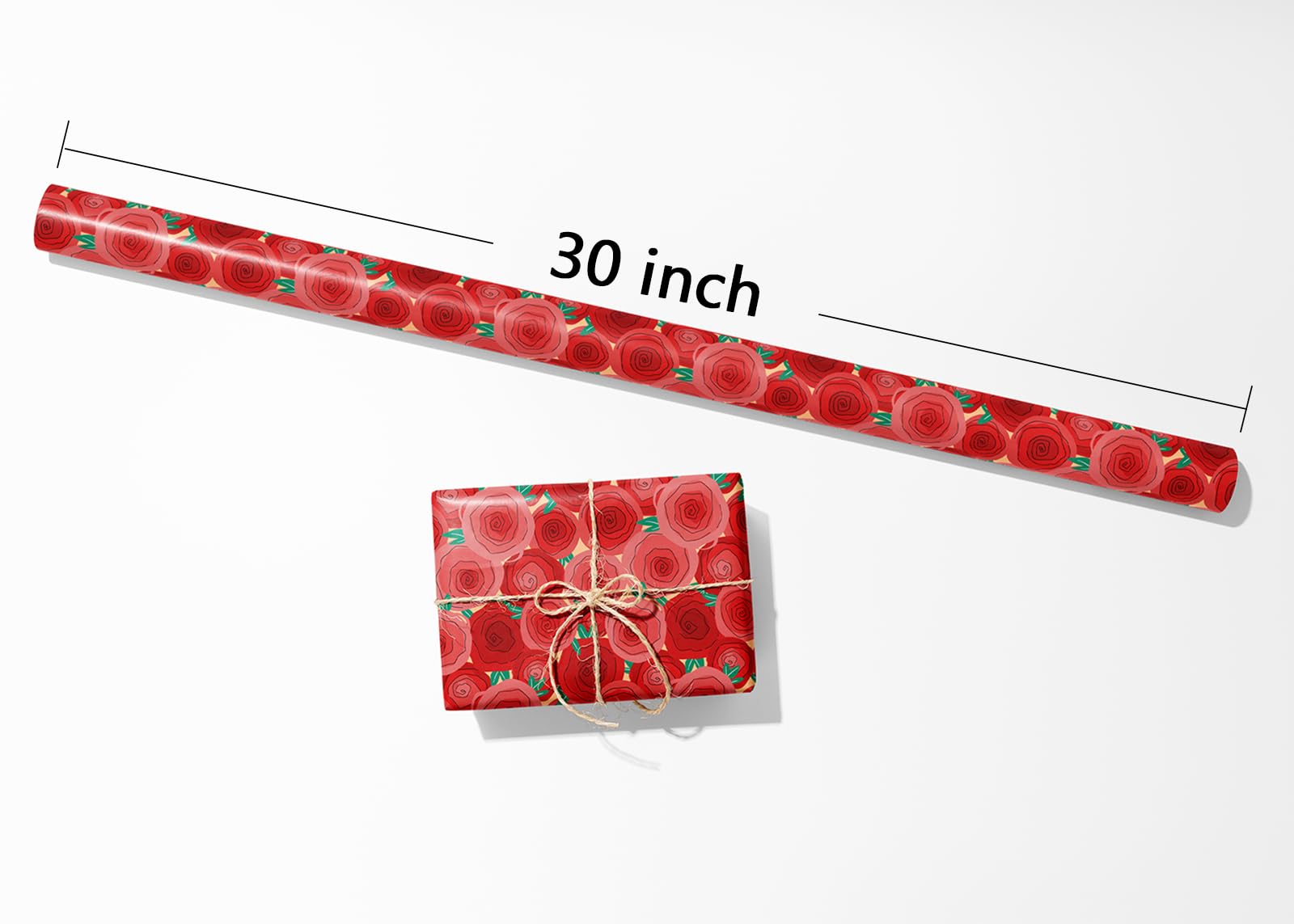 Hand Drawn Style Red Rose Wrapping Paper Jumbo Roll 30 Inch X 33 Feet, Matte Wrapping Paper, Perfect for Birthday, Celebration, Valentine's day, Mother's day, Christmas