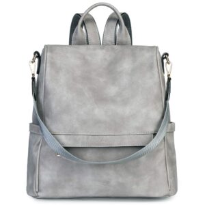 cluci women backpack purse fashion two-toned vintage leather large travel bag ladies shoulder bags gray