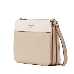 kate spade crossbody purse leila triple gusset handbag for women, warm beige, small