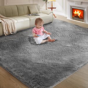 ultra soft rug for living room, 5x8 ft grey fluffy shag area rug for bedroom, modern shaggy carpets fuzzy rug for teens dorm nursery home decor aesthetic, upgrade anti-skid durable