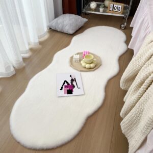 rehert luxury white fluffy rug, 2x6 fluffy shaggy soft faux rabbit fur rug, bedside rugs non slip rug, throw washable rug