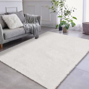 gaomon 8x10 area rug for living room fluffy rugs shaggy carpet shag rug for kids room plush furry rugs decorative comfy fuzzy accent rug for indoor home floor carpet, white