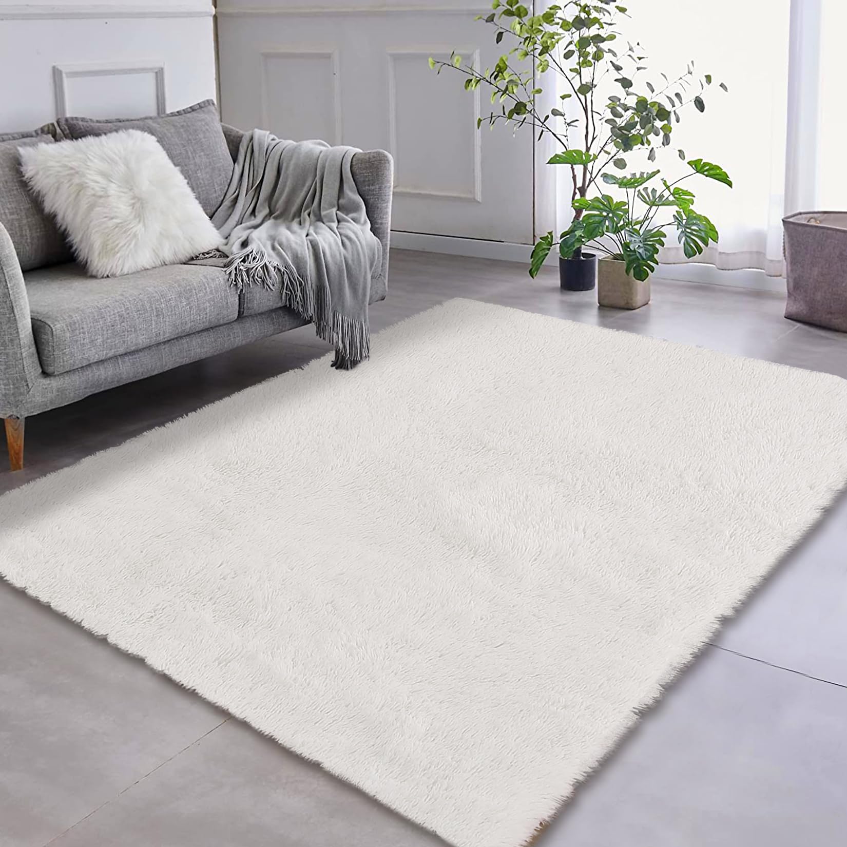 GAOMON 8x10 Area Rug for Living Room Fluffy Rugs Shaggy Carpet Shag Rug for Kids Room Plush Furry Rugs Decorative Comfy Fuzzy Accent Rug for Indoor Home Floor Carpet, White