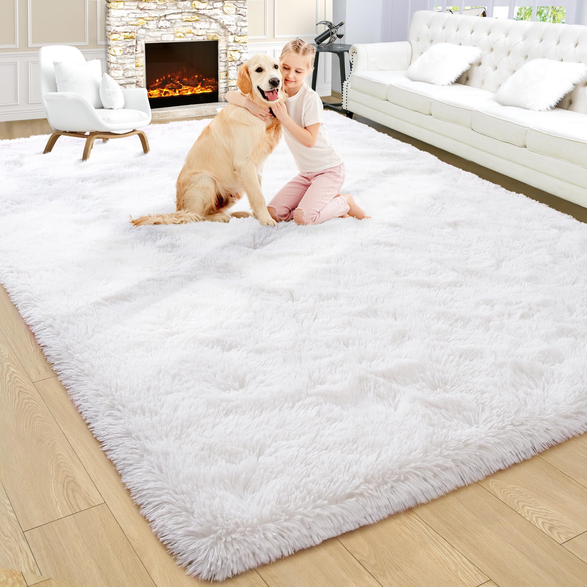 Noahas 8x10 Area Rugs for Living Room,Cream White Fluffy Bedroom Rug,Big Fuzzy Carpet,Thick Shag Rug,Large Living Room Rugs,Shaggy Rugs for Bedroom,Soft Kids Rug Non Slip Reduce Noise Room Decor