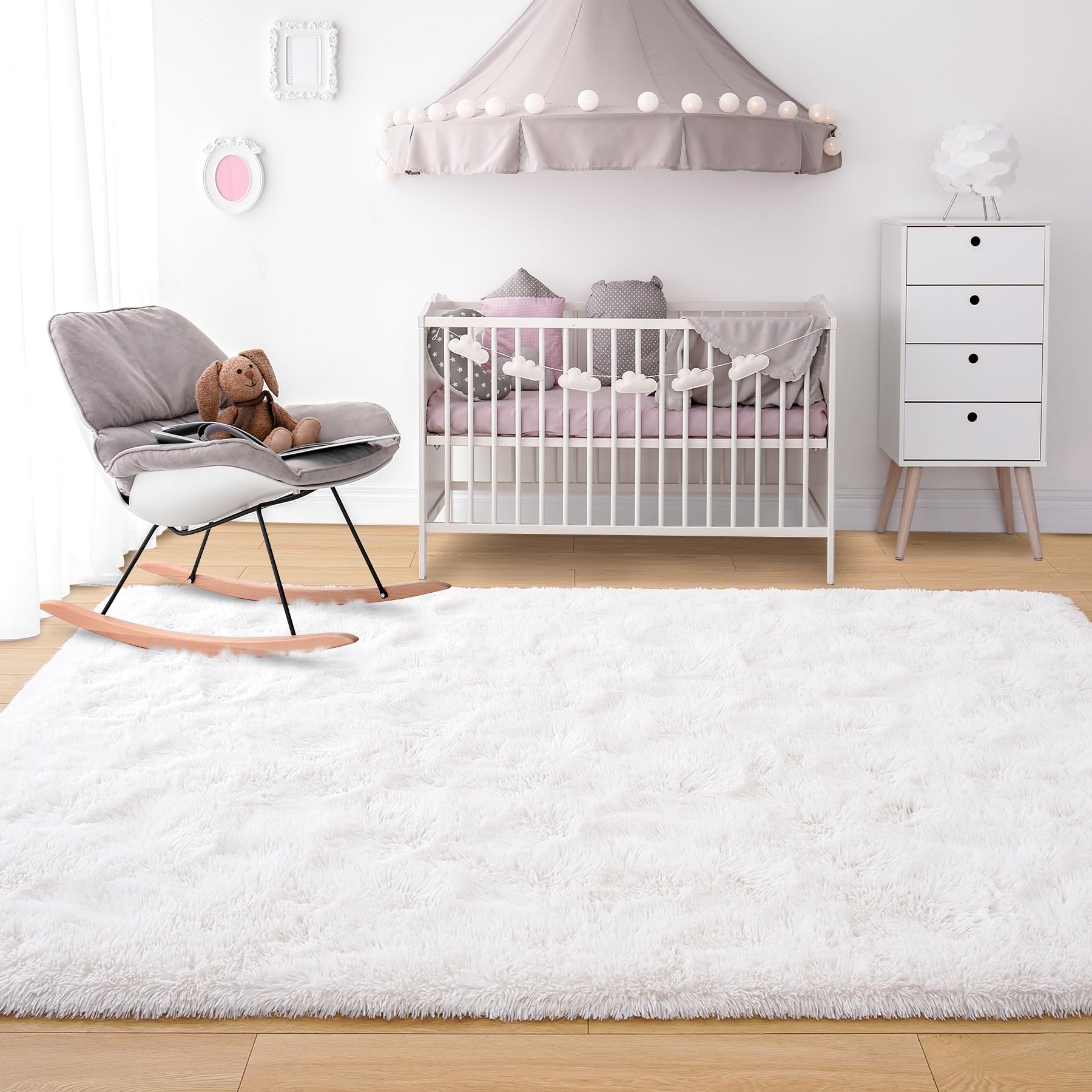 Noahas 8x10 Area Rugs for Living Room,Cream White Fluffy Bedroom Rug,Big Fuzzy Carpet,Thick Shag Rug,Large Living Room Rugs,Shaggy Rugs for Bedroom,Soft Kids Rug Non Slip Reduce Noise Room Decor