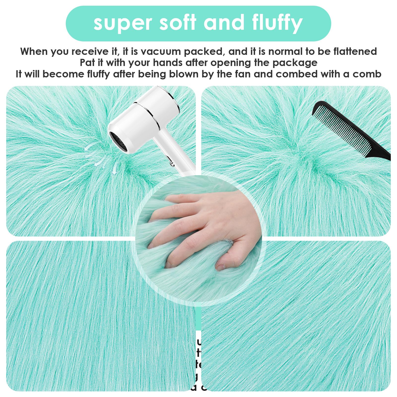 WLLHYF 10 Inches Mini Square Faux Fur Rug， Small Fluffy Area Rug Cushion for Living Room Sofa Bedroom Floor Soft Square Chair Cover Seat Pad Nail Mat for Photographing Background of Jewelry