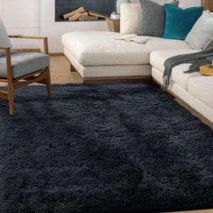 ROCYJULIN Area Rug, 6x9 Shag Rug, Non-Slip Polyester Carpet for Living Room, Black