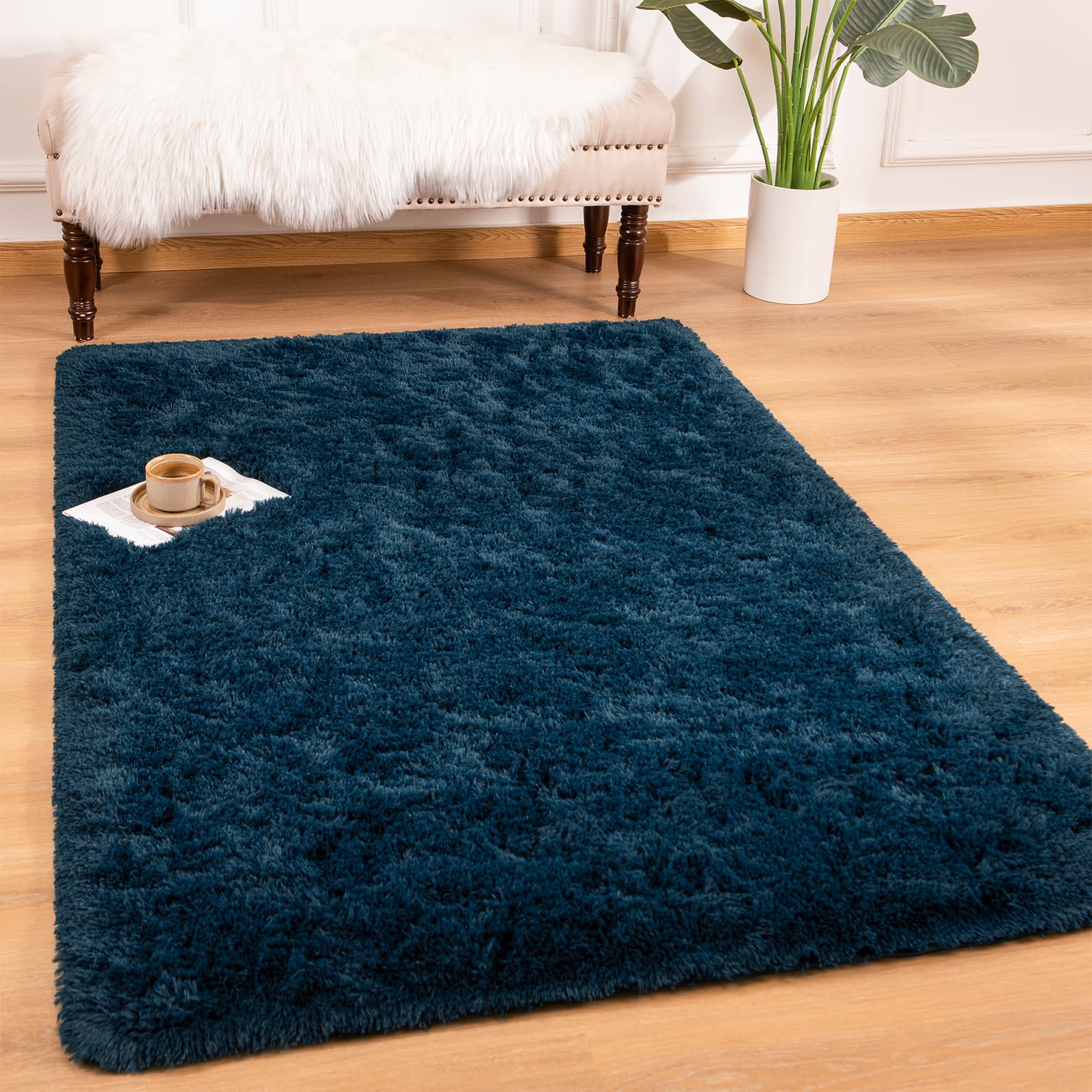 Andecor Shag Area Rug for Living Room, 8x10 Feet Navy Blue Soft Fluffy Indoor Plush Throw Rugs for Bedroom Girls Kids Room Nursery Dorm Home Decor Carpet