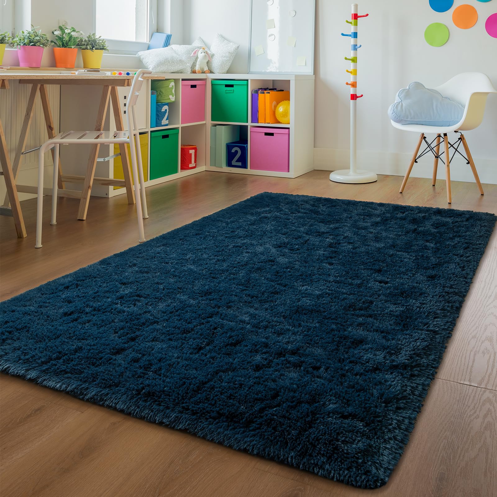 Andecor Shag Area Rug for Living Room, 8x10 Feet Navy Blue Soft Fluffy Indoor Plush Throw Rugs for Bedroom Girls Kids Room Nursery Dorm Home Decor Carpet