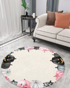 halloween fluffy round area rug carpets 3ft, plush shaggy carpet soft circular rugs, non-slip fuzzy accent floor mat for living room bedroom nursery home decor pink black horror pumpkin plaid dot