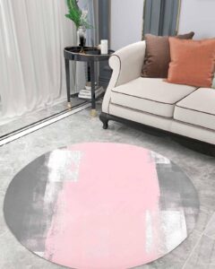 contemporary fluffy round area rug carpets 3.3ft, plush shaggy carpet soft circular rugs, non-slip fuzzy accent floor mat for living room bedroom nursery pink grey abstract minimalist painting art