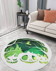 halloween fluffy round area rug carpets 3.3ft, plush shaggy carpet soft circular rugs, non-slip fuzzy accent floor mat for living room bedroom nursery home decor green horror haunted-house pumpkin