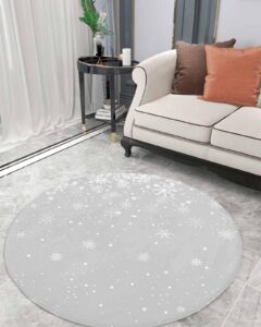 vintage snowflake fluffy round area rug carpets 3ft, plush shaggy carpet soft circular rugs, non-slip fuzzy accent floor mat for living room bedroom nursery home decor christma winter classic grey