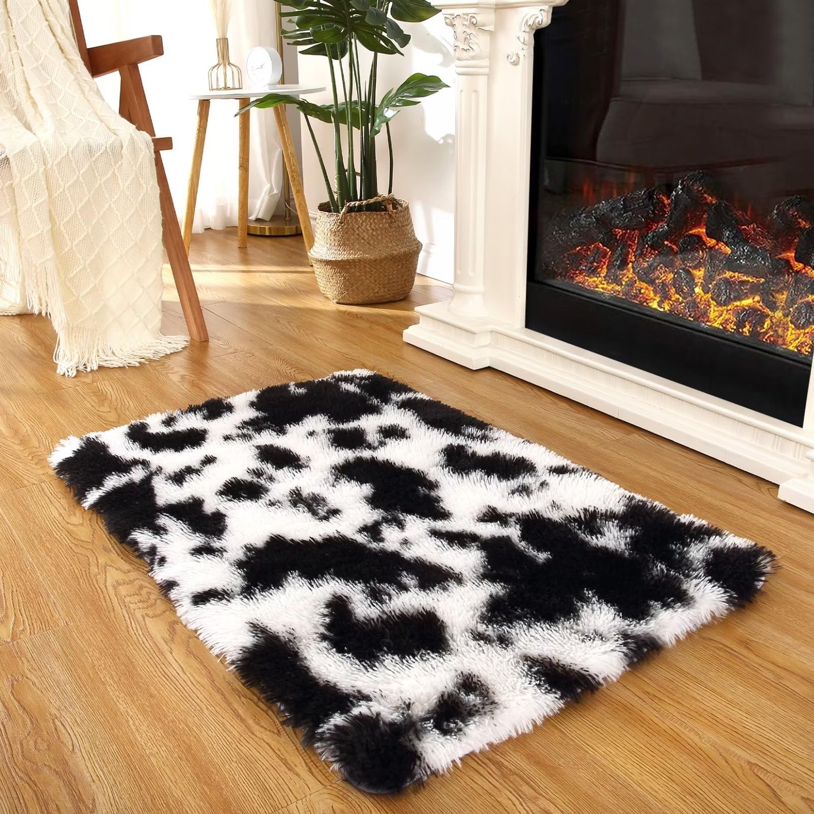 COZYLOOM Shag Area Rug 2x3 Small Area Rug Ultra Soft Tie-Dyed Doormat High Pile Shaggy Rug Non-Slip Fuzzy Floor Carpet for Living Room Bedroom Kid's Room Indoor Fluffy Door Mat Black White