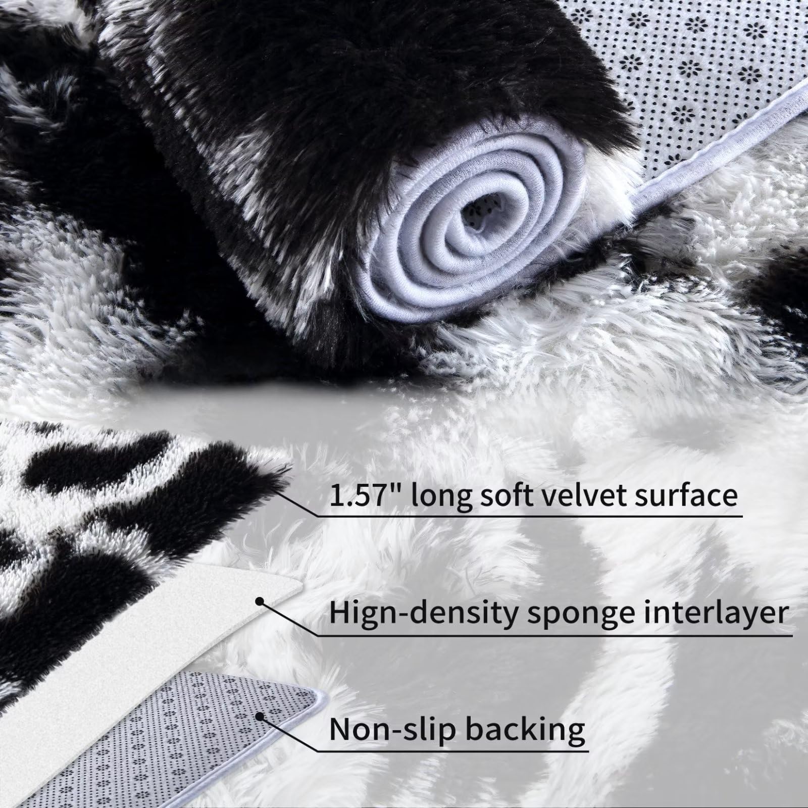 COZYLOOM Shag Area Rug 2x3 Small Area Rug Ultra Soft Tie-Dyed Doormat High Pile Shaggy Rug Non-Slip Fuzzy Floor Carpet for Living Room Bedroom Kid's Room Indoor Fluffy Door Mat Black White