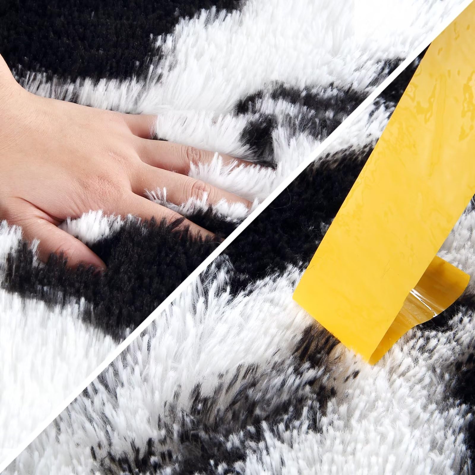 COZYLOOM Shag Area Rug 2x3 Small Area Rug Ultra Soft Tie-Dyed Doormat High Pile Shaggy Rug Non-Slip Fuzzy Floor Carpet for Living Room Bedroom Kid's Room Indoor Fluffy Door Mat Black White