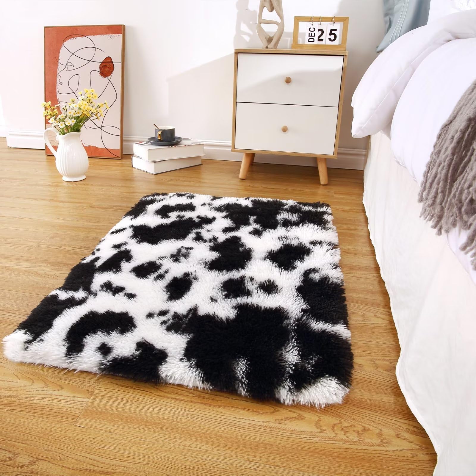 COZYLOOM Shag Area Rug 2x3 Small Area Rug Ultra Soft Tie-Dyed Doormat High Pile Shaggy Rug Non-Slip Fuzzy Floor Carpet for Living Room Bedroom Kid's Room Indoor Fluffy Door Mat Black White