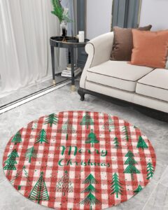 christmas fluffy round area rug carpets 3ft, plush shaggy carpet soft circular rugs, non-slip fuzzy accent floor mat for living room bedroom nursery home decor vintage xmas tree buffalo plaid red