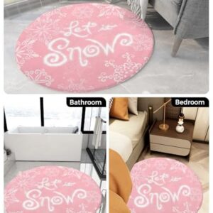 Pink Snowflake Fluffy Round Area Rug Carpets 3.3ft, Plush Shaggy Carpet Soft Circular Rugs, Non-Slip Fuzzy Accent Floor Mat for Living Room Bedroom Nursery Decor Merry Christmas Fantasy Winter Holiday