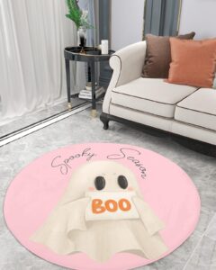 halloween fluffy round area rug carpets 3ft, plush shaggy carpet soft circular rugs, non-slip fuzzy accent floor mat for living room bedroom nursery home decor blush pink cute ghost watercolor