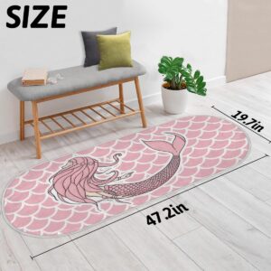 FZDXZJJ Mermaid Scales Area Rugs for Kids Bedroom Oval Runner Rug 1.6x4 ft Soft Shaggy Rug for Living Room Boy Girl Room Bedside Rug Floor Carpet Fluffy Indoor Entry Rug Ocean Beach Animal