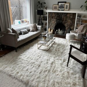 super plush flokati rugs in popular sizes | plush 3000gsm weight | soft and fluffy 3.5" pile | excellent quality | 100% organic wool | shaggy wool off white area rug (9' x 12')