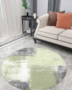 modern sage green fluffy round area rug carpets 5ft, plush shaggy carpet soft circular rugs, non-slip fuzzy accent floor mat for living room bedroom nursery home decor abstract grey white painted art