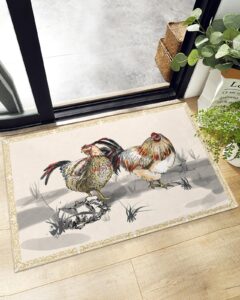 shag door mats bath rugs farmhouse rooster ink art oriental art,soft fluffy doormats non slip carpet farm animal retro border,shaggy fuzzy area throw rug for kitchen/bathroom/bedroom 16x24in