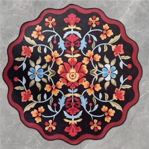 red flower area rugs, 6ft, american pastoral light luxury floral special-shaped carpet, soft plush fluffy round rug, 3d printing geometric symmetrical carpet, non-slip home decor cute flower rug