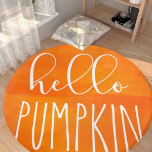 Thanksgiving Fluffy Round Area Rug Carpets 3ft, Plush Shaggy Carpet Soft Circular Rugs, Non-Slip Fuzzy Accent Floor Mat for Living Room Bedroom Nursery Home Decor Burnt Orange Pumpkin Festival