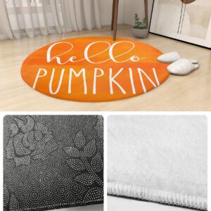 Thanksgiving Fluffy Round Area Rug Carpets 3ft, Plush Shaggy Carpet Soft Circular Rugs, Non-Slip Fuzzy Accent Floor Mat for Living Room Bedroom Nursery Home Decor Burnt Orange Pumpkin Festival