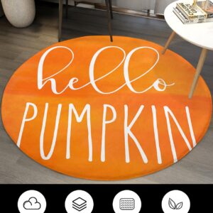 Thanksgiving Fluffy Round Area Rug Carpets 3ft, Plush Shaggy Carpet Soft Circular Rugs, Non-Slip Fuzzy Accent Floor Mat for Living Room Bedroom Nursery Home Decor Burnt Orange Pumpkin Festival