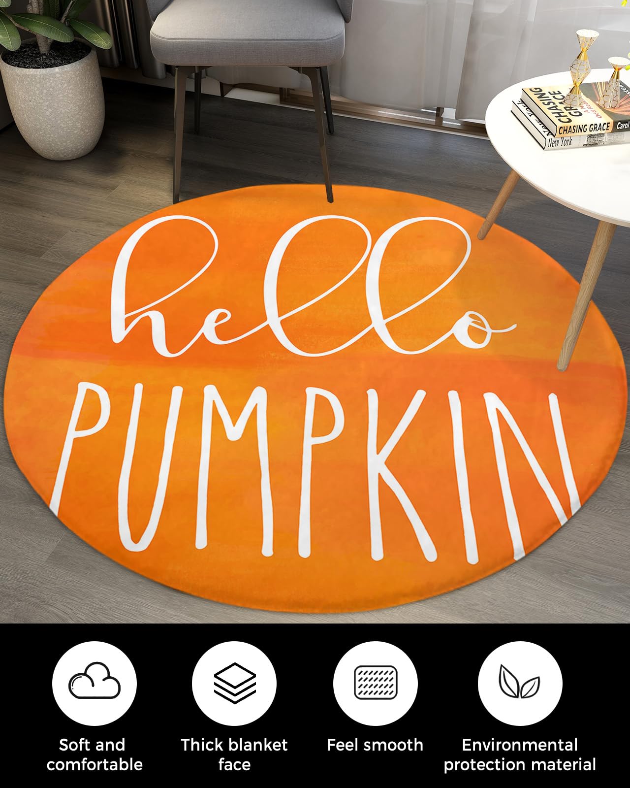 Thanksgiving Fluffy Round Area Rug Carpets 3ft, Plush Shaggy Carpet Soft Circular Rugs, Non-Slip Fuzzy Accent Floor Mat for Living Room Bedroom Nursery Home Decor Burnt Orange Pumpkin Festival