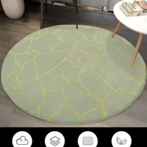 Sage Green Fluffy Round Area Rug Carpets 3.3ft, Plush Shaggy Carpet Soft Circular Rugs, Non-Slip Fuzzy Accent Floor Mat for Living Room Bedroom Nursery Decor Gold Geometric Line Country Rustic Art