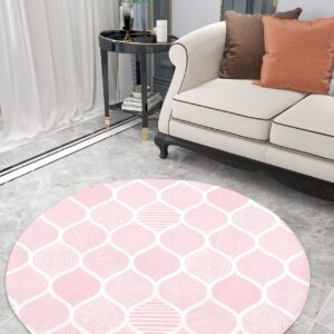 Morocco Pink Fluffy Round Area Rug Carpets 5ft,Plush Shaggy Carpet Soft Circular Rugs,Non-Slip Fuzzy Accent Floor Mat for Living Room Bedroom Nursery Home Decor Geometric Minimalist Boho Indian Print