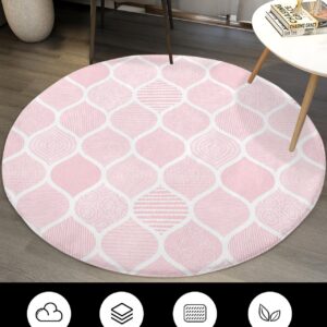 Morocco Pink Fluffy Round Area Rug Carpets 5ft,Plush Shaggy Carpet Soft Circular Rugs,Non-Slip Fuzzy Accent Floor Mat for Living Room Bedroom Nursery Home Decor Geometric Minimalist Boho Indian Print