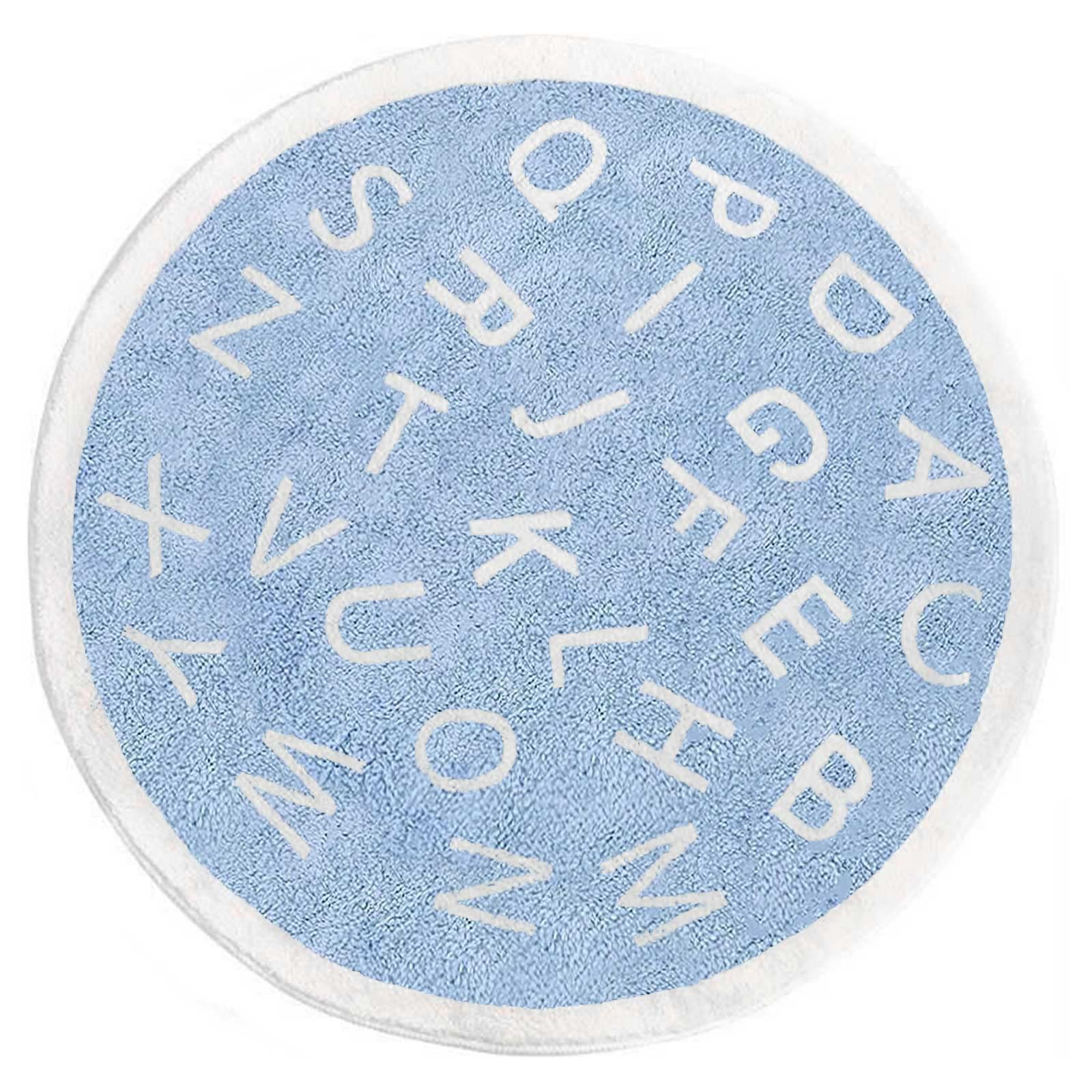 4.6ft ABC Alphabet Round Rug for Kids Playroom Bedroom Soft Plush Washable Non-Slip Children Educational Learning Nursery Rug Baby Crawling Mat Floor Carpet for Kids Baby Toddlers, Blue