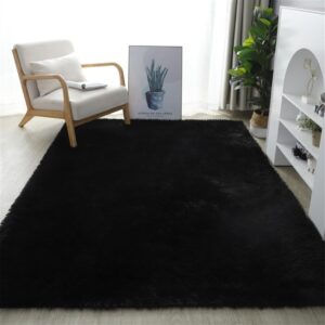 ueauy rectangle area rug soft fluffy nursery rugs washable non slip modern carpet for living room bedroom home décor black 1.3 x 2 feet