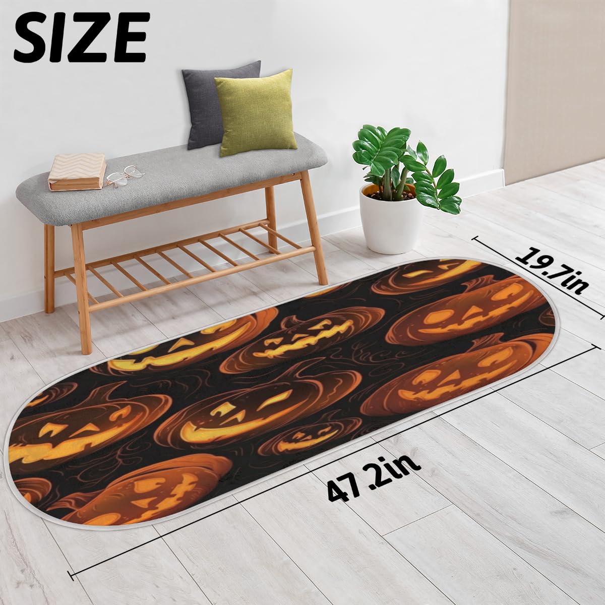 Tavisto Halloween Scary Pumpkins Fluffy Oval Shaggy Rugs for Bedroom Aesthetic Plush Floor Mat - Soft and Absorbent - Ideal for Living Room,Home Decor, and Playrooms